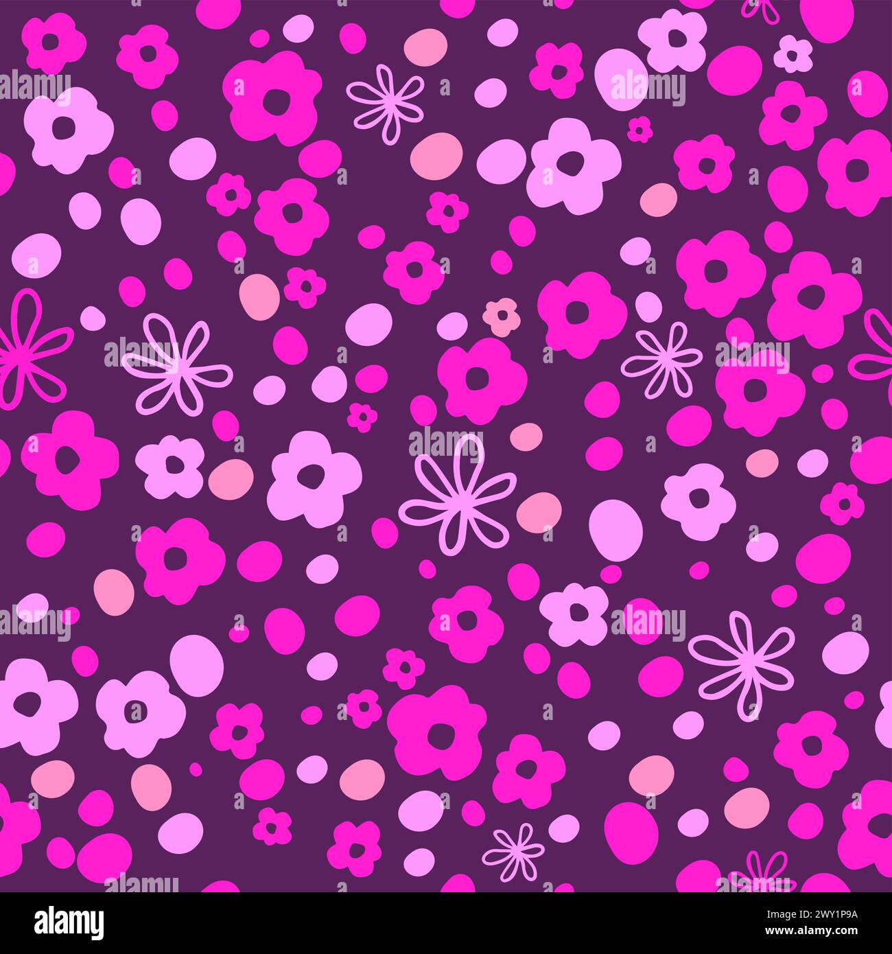 Seamless pattern of simple pink flowers. hand drawing. Not AI, Vector ...