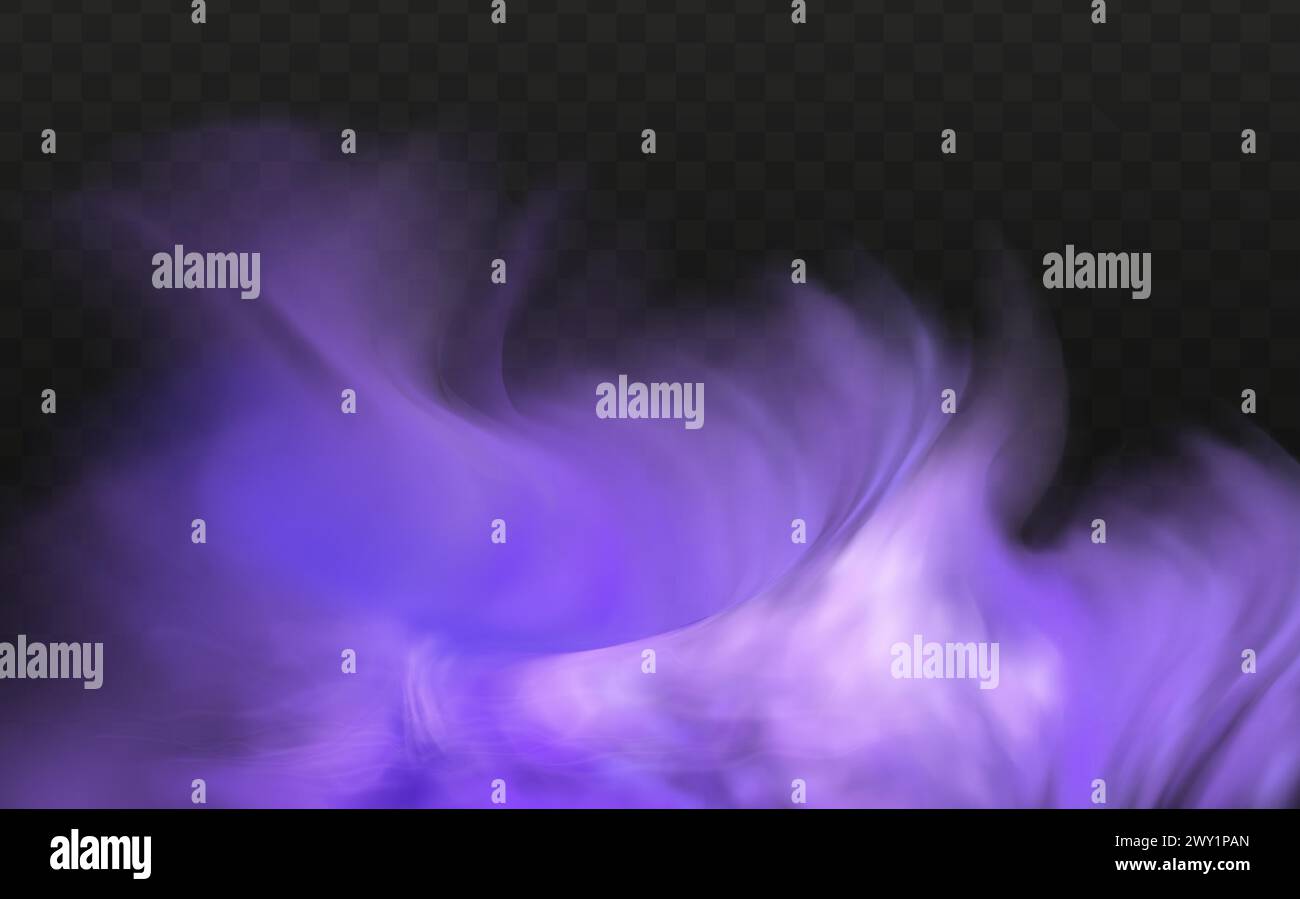 Realistic neon magic mist steam on a transparent dark background.Scary ...