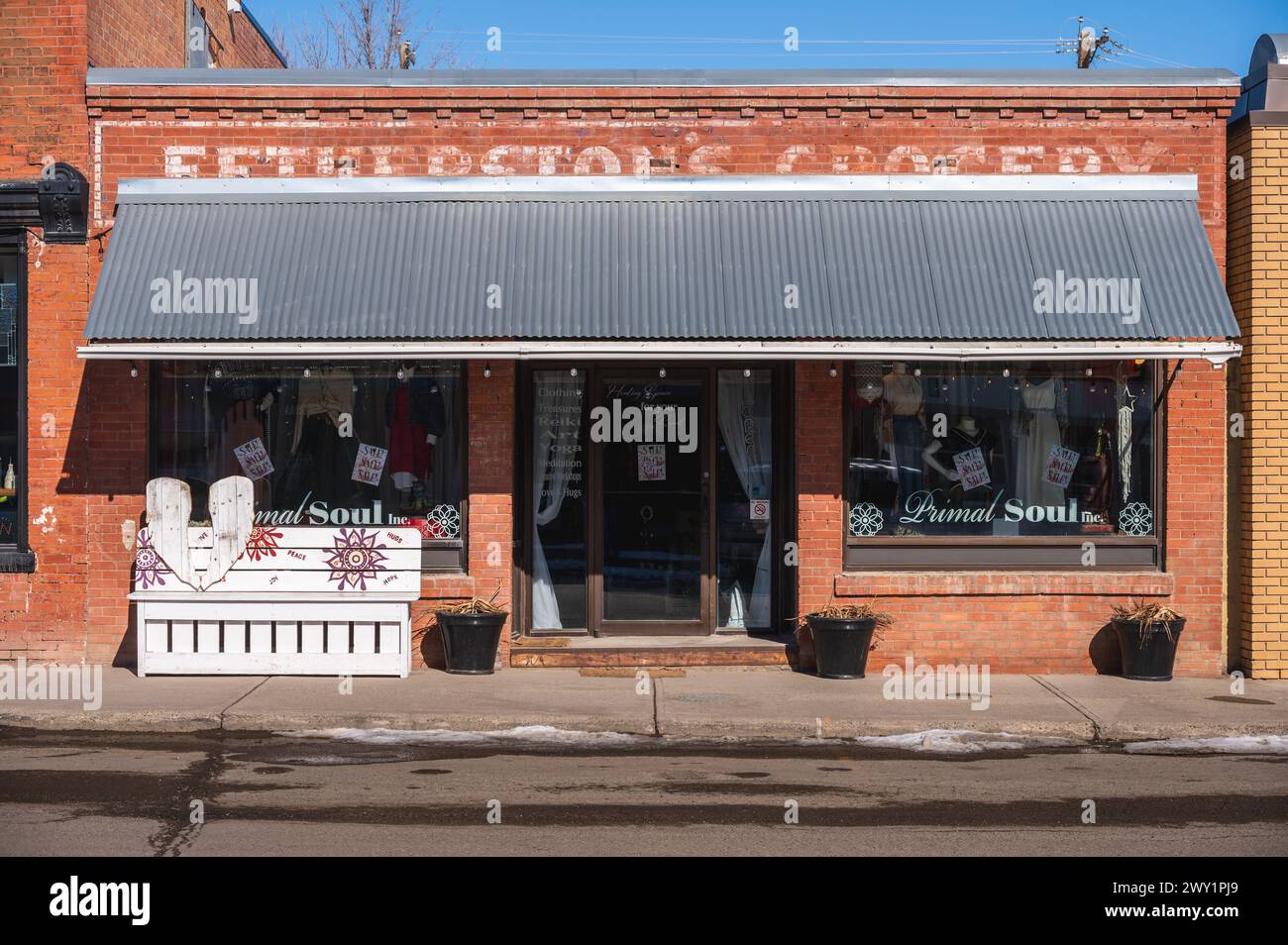 Nanton, Alberta - March 30, 2024: Old brick storefront in downtown ...