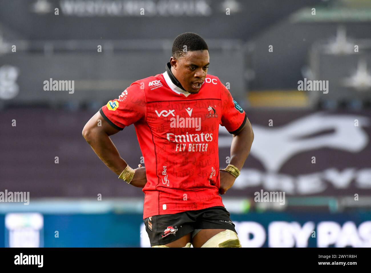 Swansea, Wales. 30 March 2024. Emmanuel Tshituka of Emirates Lions ...