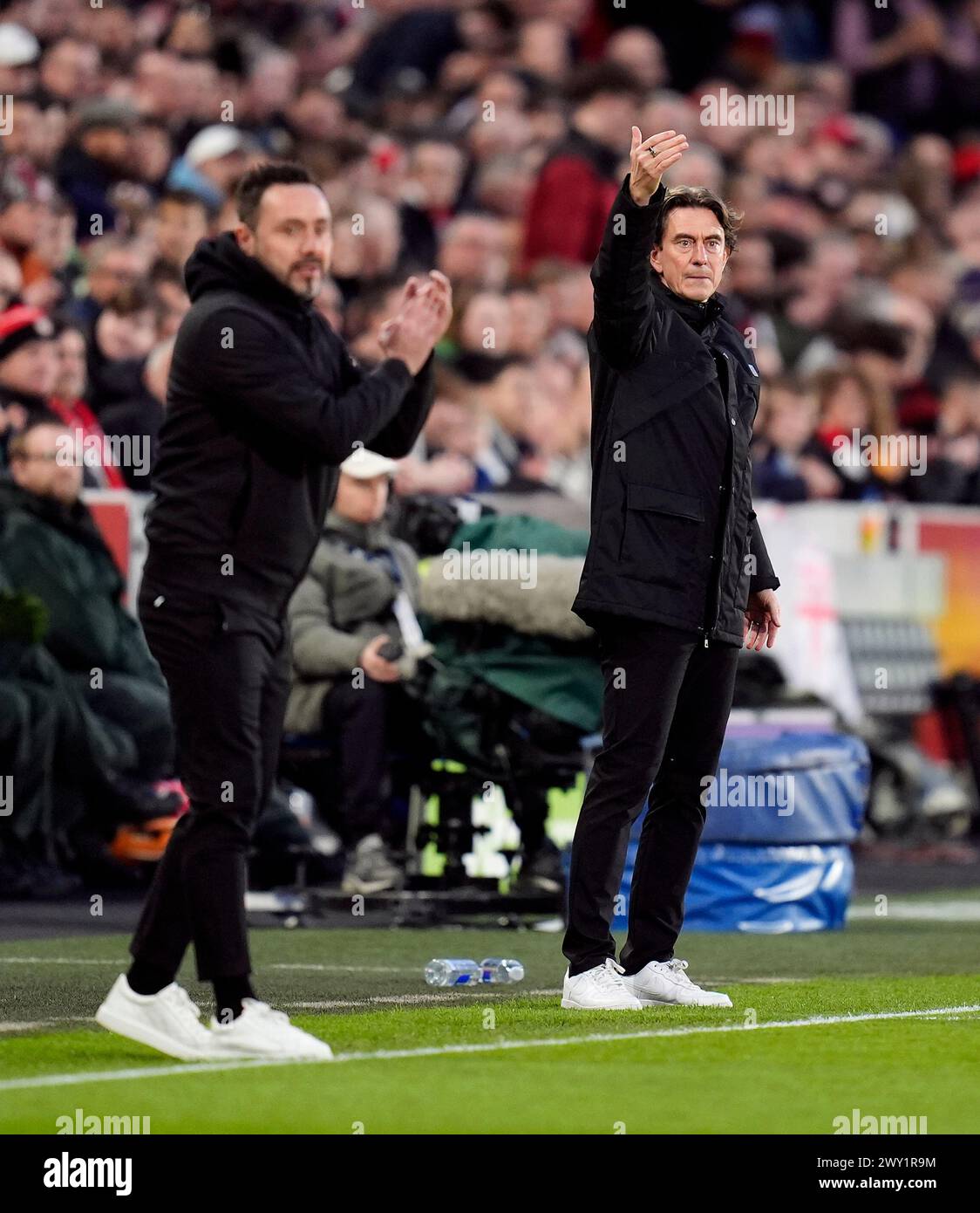 Brentford manager Thomas Frank (right) and Brighton and Hove Albion ...