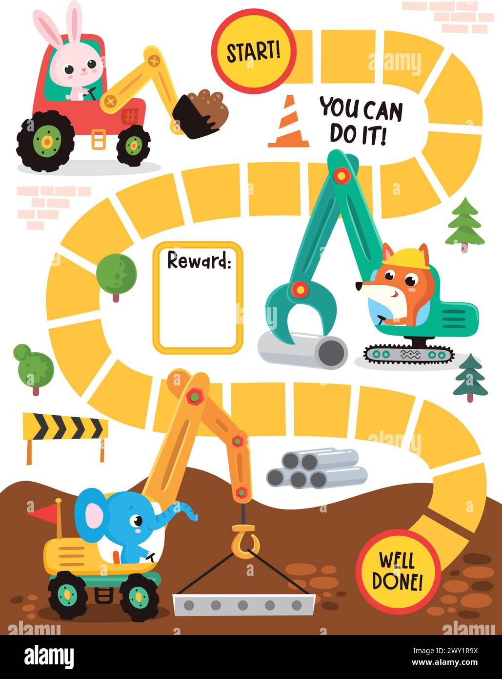 Construction reward chart for girls and boys. Building machines reward ...