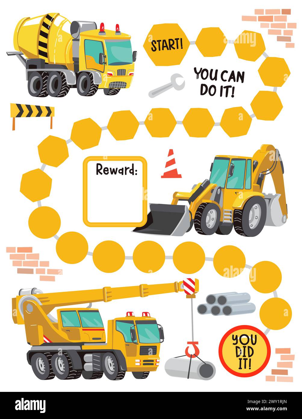 Construction reward chart for girls and boys. Building machines reward ...