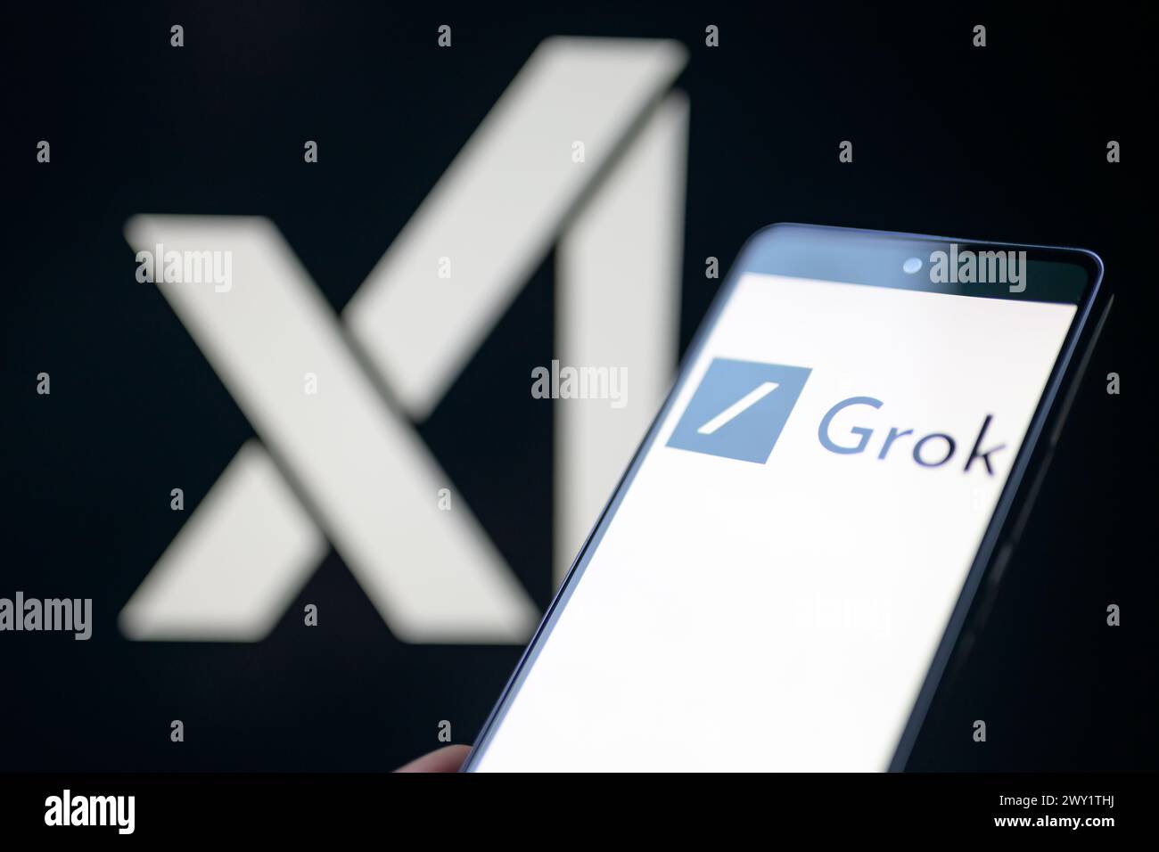 Brussels, Belgium. 03rd Apr, 2024. The Grok logo is displayed on a ...