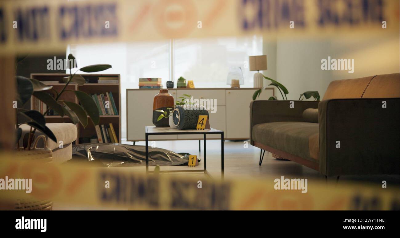 Home, crime scene and investigation for dead body, homicide and police ...