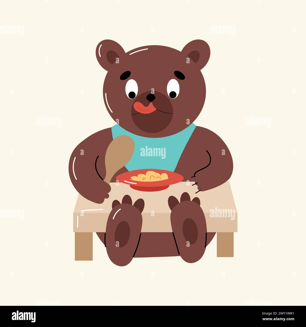 Bear eating Porridge on breakfast. Vector illustration Stock Vector ...
