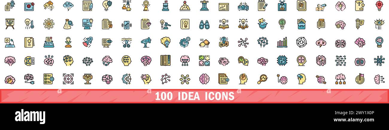 100 idea icons set. Color line set of idea vector icons thin line color ...