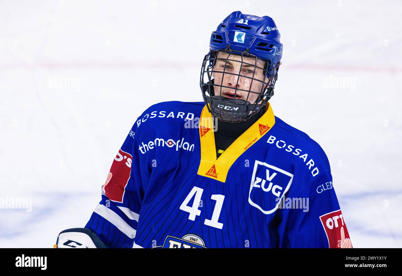 #41 Leon Muggli, defender EV Zug. (Zug, Switzerland, 25.03.2024 Stock ...