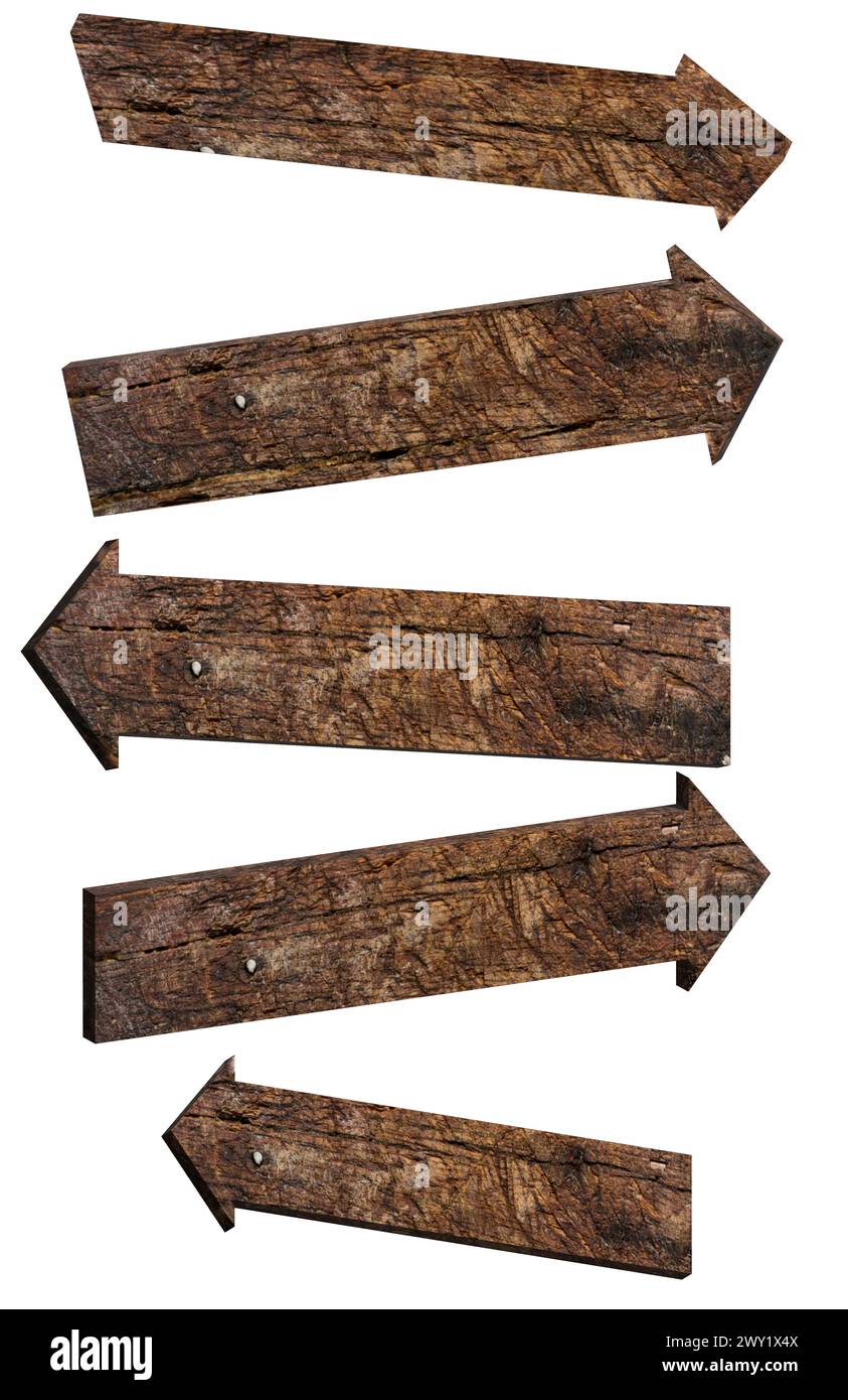 Brown wooden arrows with different directions on isolated background ...