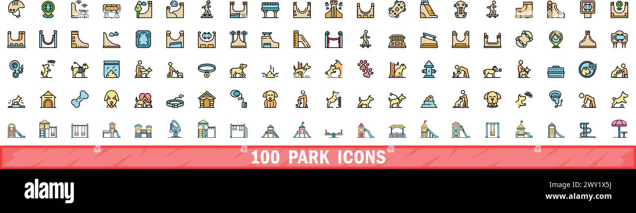 100 park icons set. Color line set of park vector icons thin line color ...