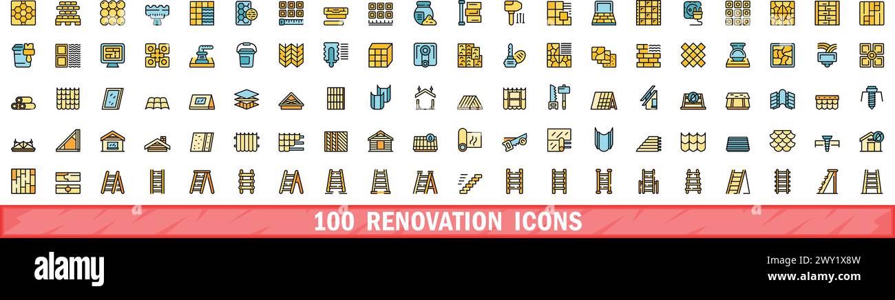 100 renovation icons set. Color line set of renovation vector icons ...