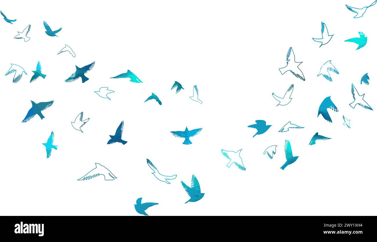 A flock of blue watercolor flying birds. hand drawing. Not AI, Free ...