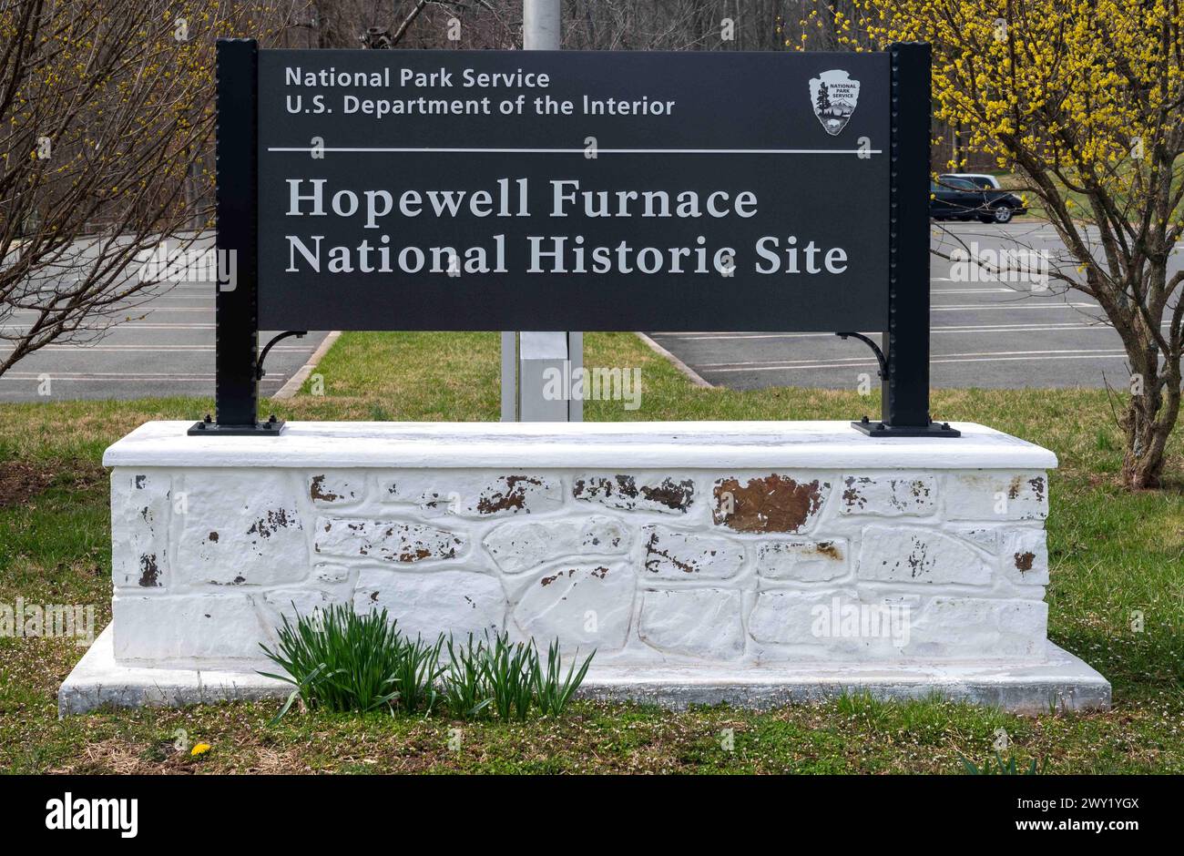 Sign at entrance Hopewell Furnace National Historic Site Pennsylvania ...