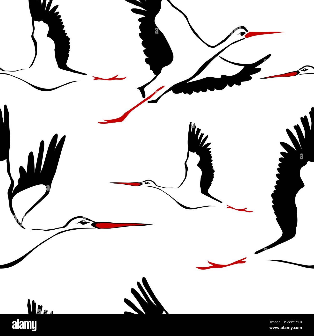 Seamless pattern with flying birds. Crane. Heron. Japanese pattern ...