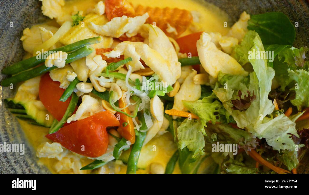 Chicken curry Vietnamese food vegetable meal yellow sauce, carrots dish ...