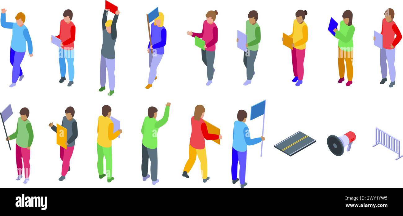 Peaceful parade icons set isometric vector. Different people. Pride ...