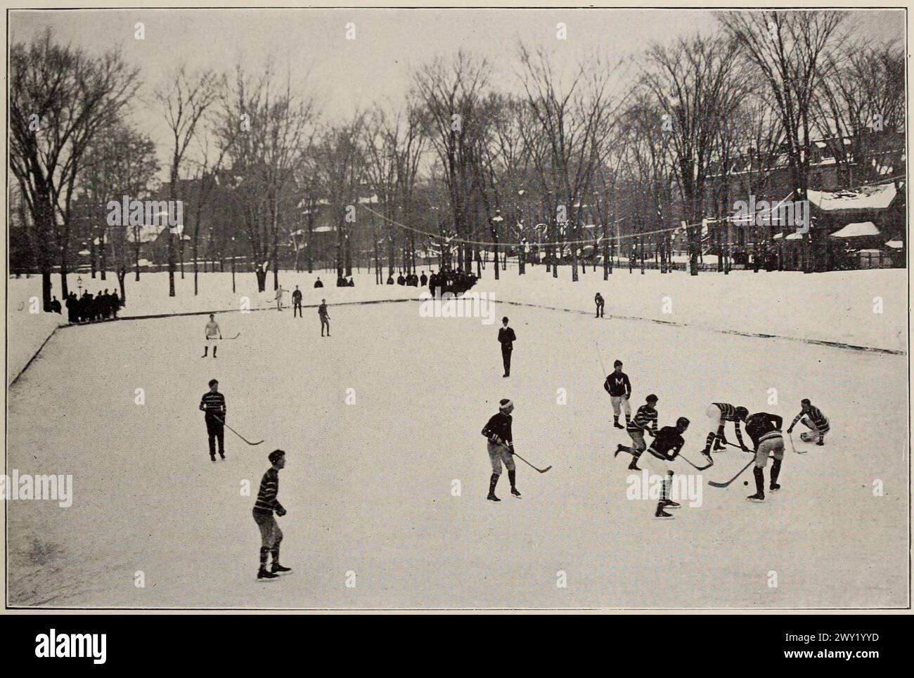 Vintage Montreal Photograph circa 1900s. Outdoor ice hockey rink, with ...
