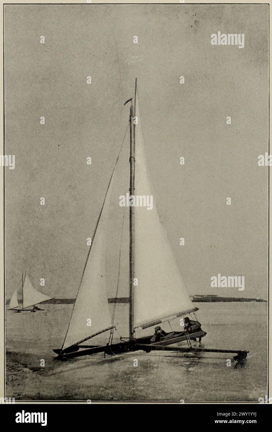 Vintage Montreal Photograph circa 1900s. Ice Yachting. Sail boat set up ...