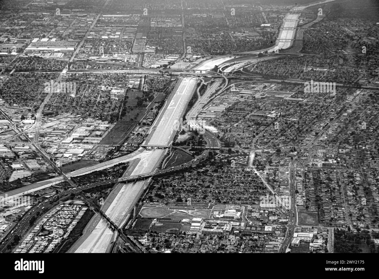 aerial view to Los Angeles City with houses and streets in rectangular ...