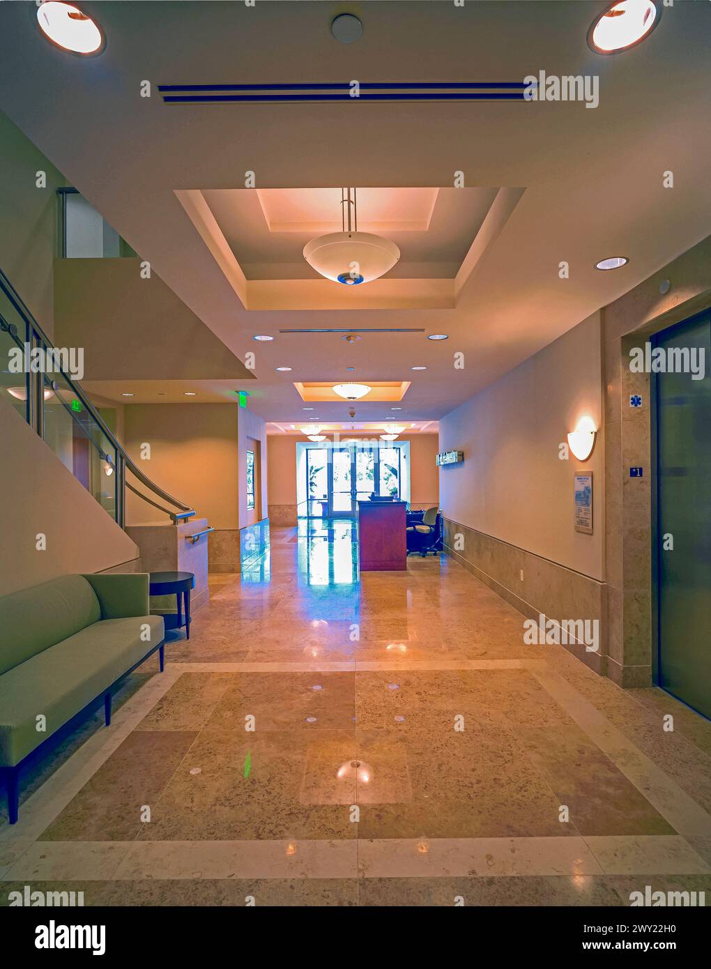 Perspective-controlled interior architectural image of the lobby of a ...