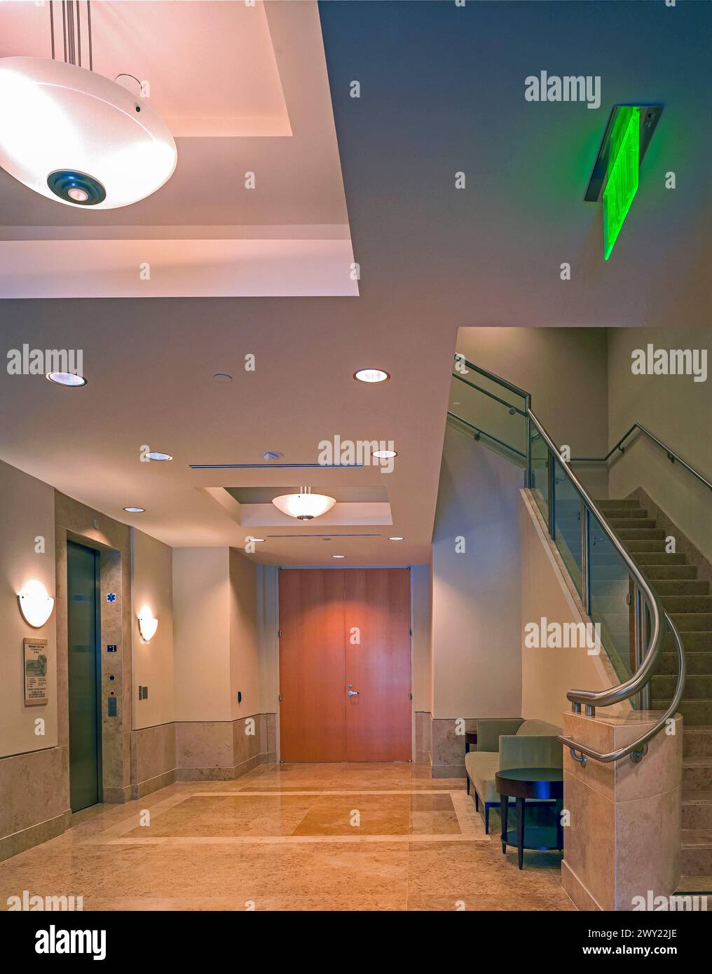 Perspective-controlled interior architectural image of the lobby of a ...