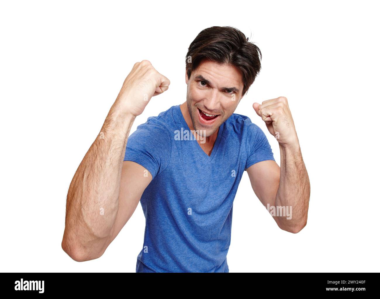 Portrait, muscular and man with fight pose for fitness, exercise and ...