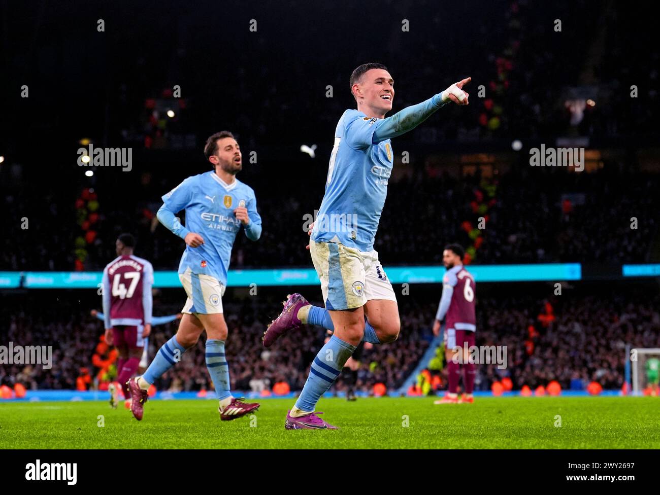 Manchester City's Phil Foden celebrates scoring their side's third goal ...