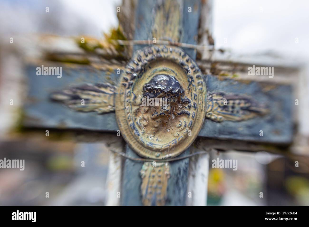 French cemetery, Jesus Christ on the cross Stock Photo - Alamy