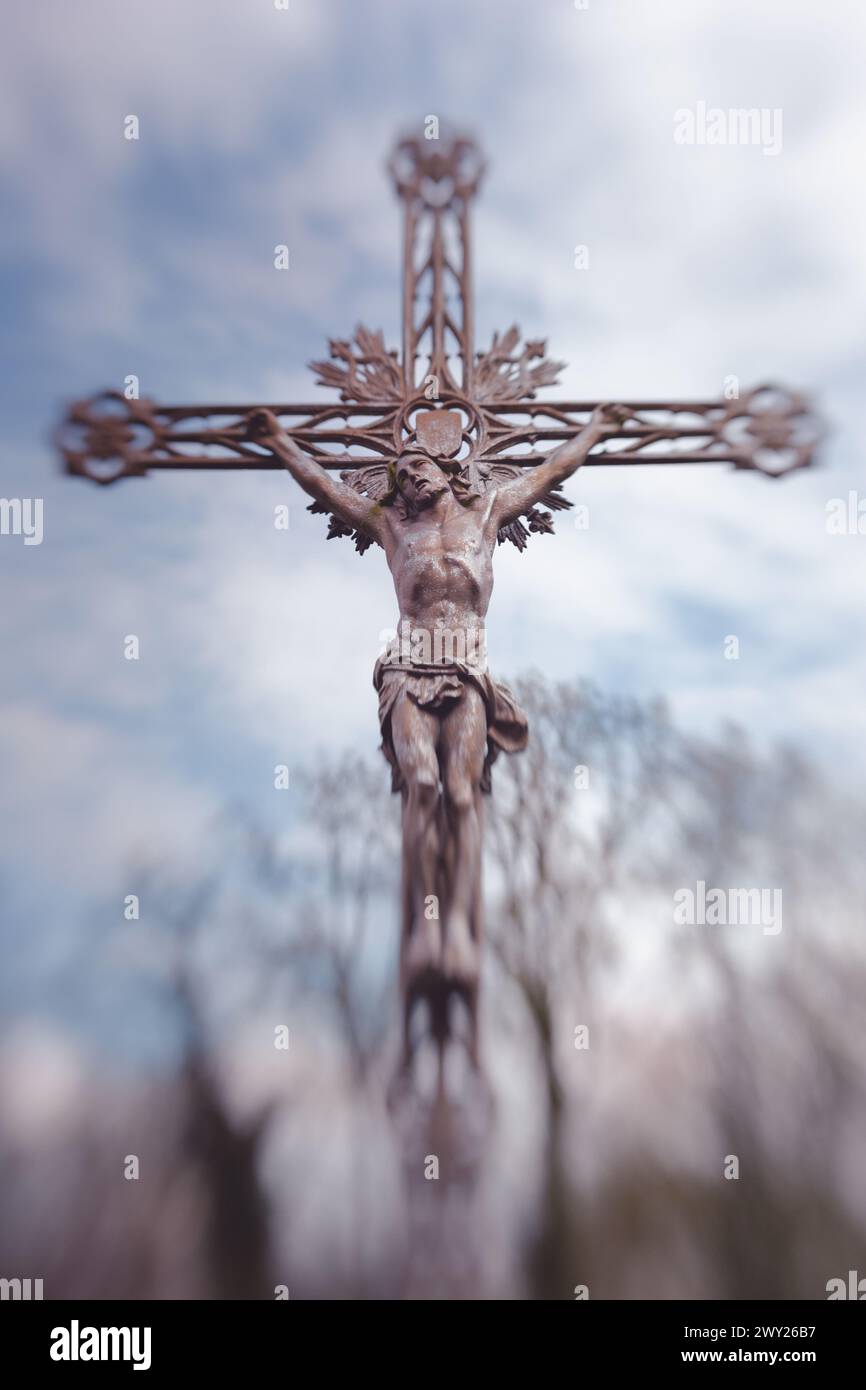 French cemetery, Jesus Christ on the cross Stock Photo - Alamy