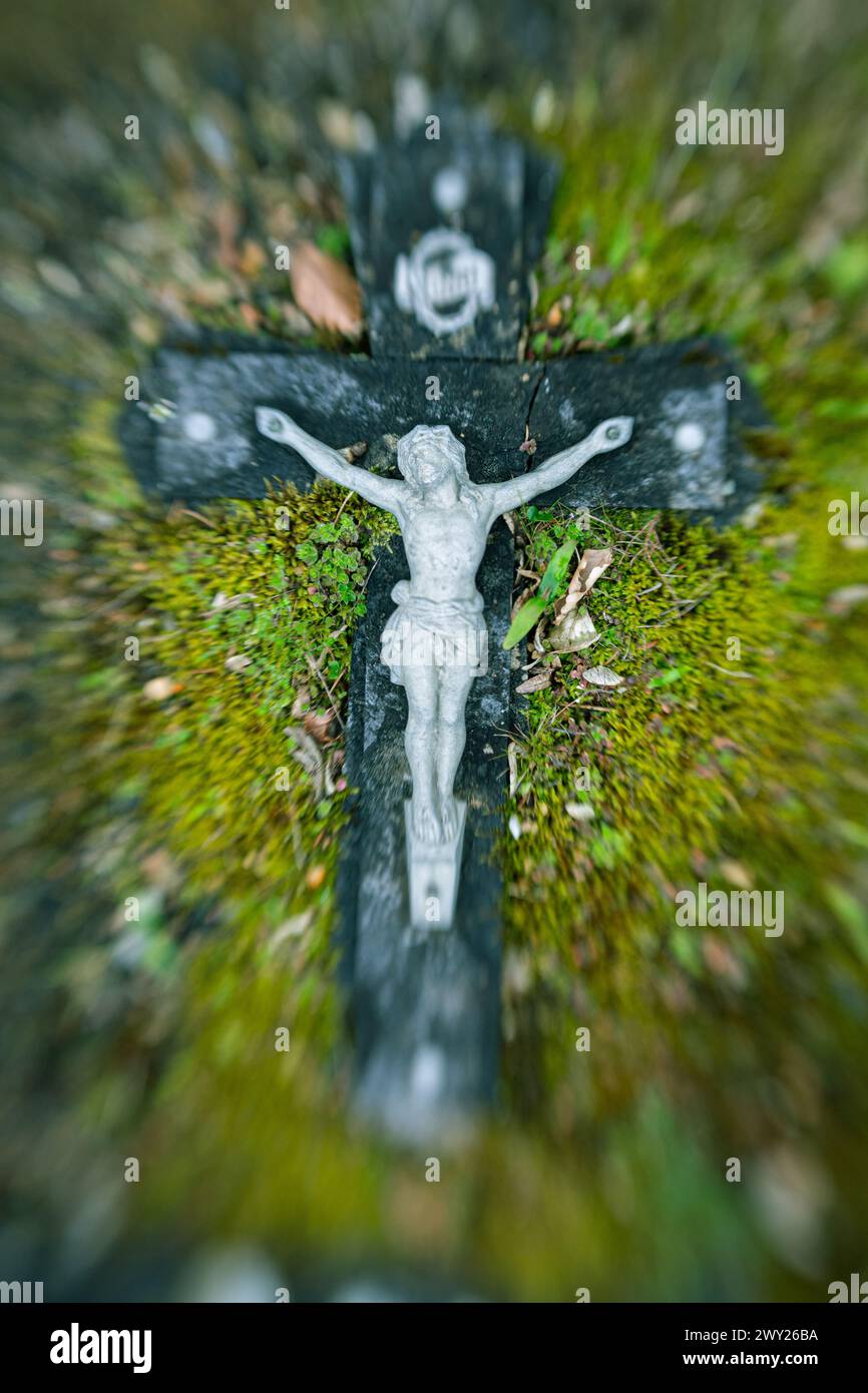 French cemetery, Jesus Christ on the cross Stock Photo - Alamy