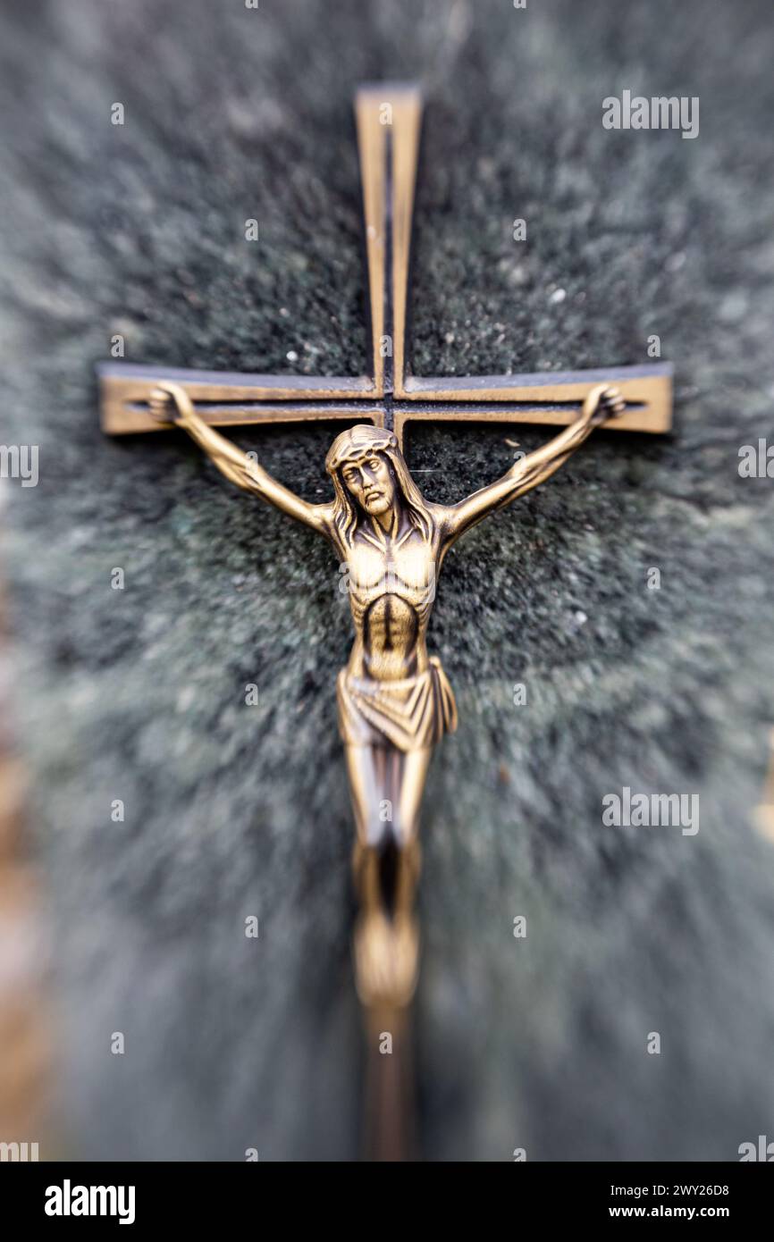 French cemetery, Jesus Christ on the cross Stock Photo - Alamy