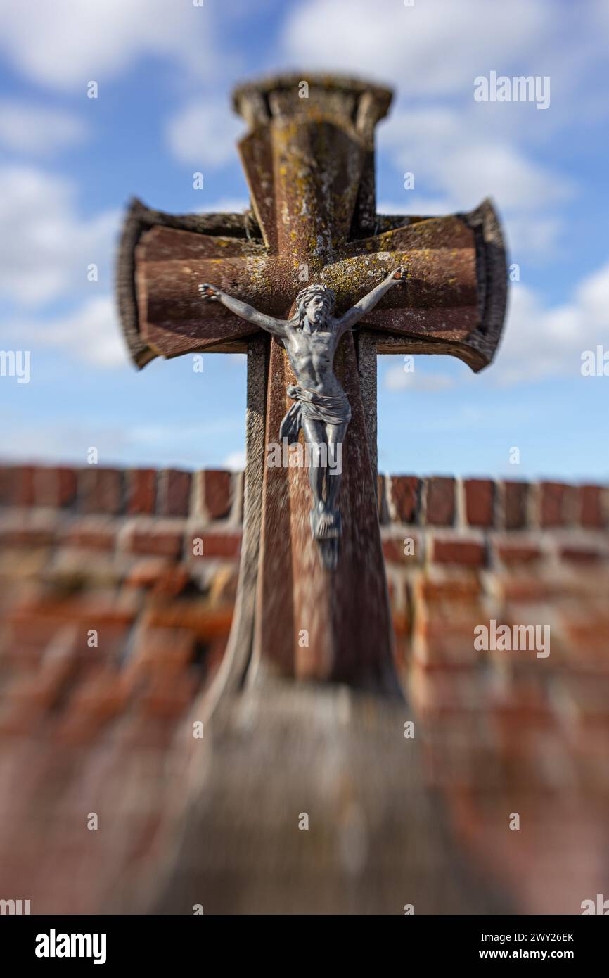French cemetery, Jesus Christ on the cross Stock Photo - Alamy