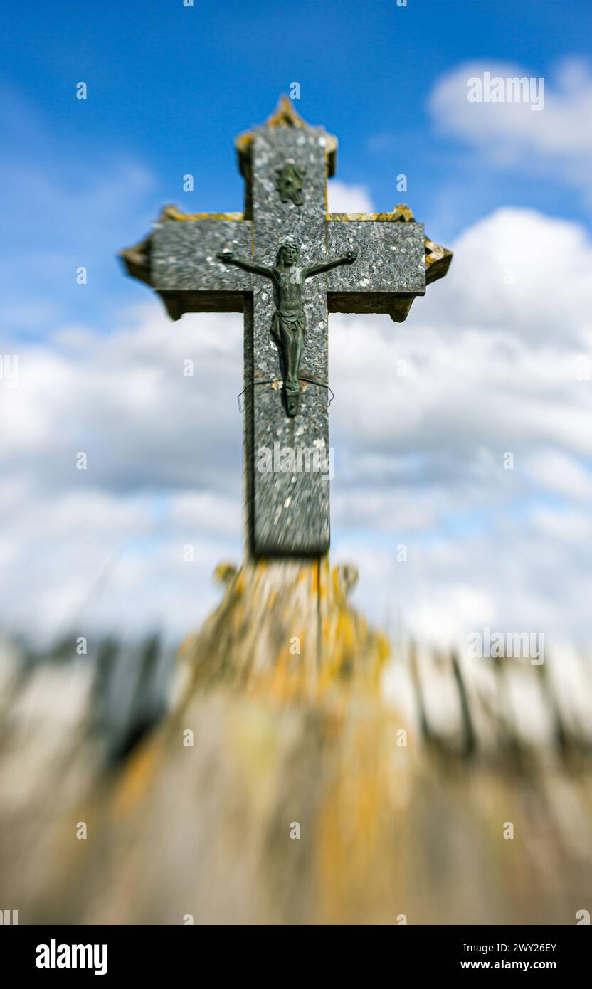 French cemetery, Jesus Christ on the cross Stock Photo - Alamy