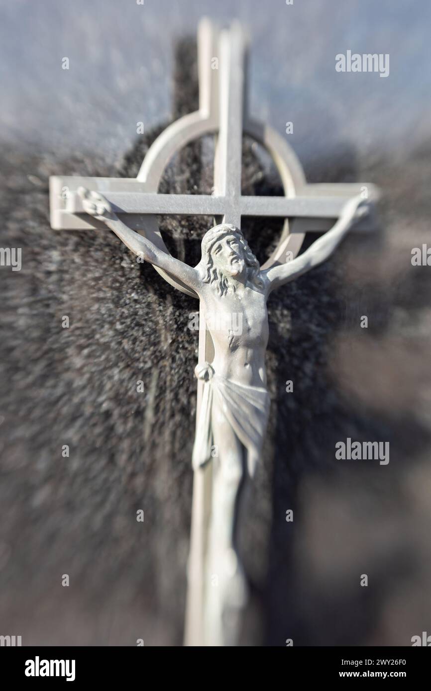 French cemetery, Jesus Christ on the cross Stock Photo - Alamy