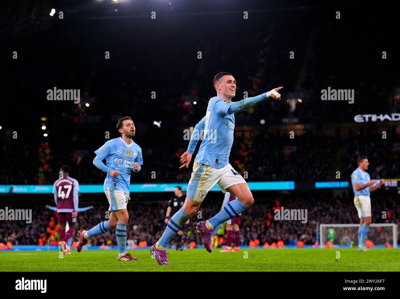 Manchester City's Phil Foden celebrates scoring their side's third goal ...