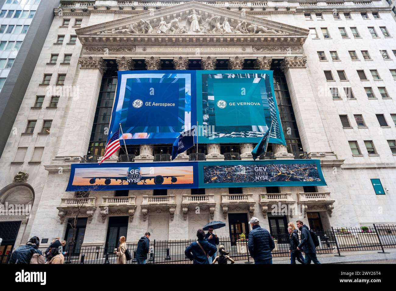 The facade of the New York Stock Exchange is decorated on Tuesday ...