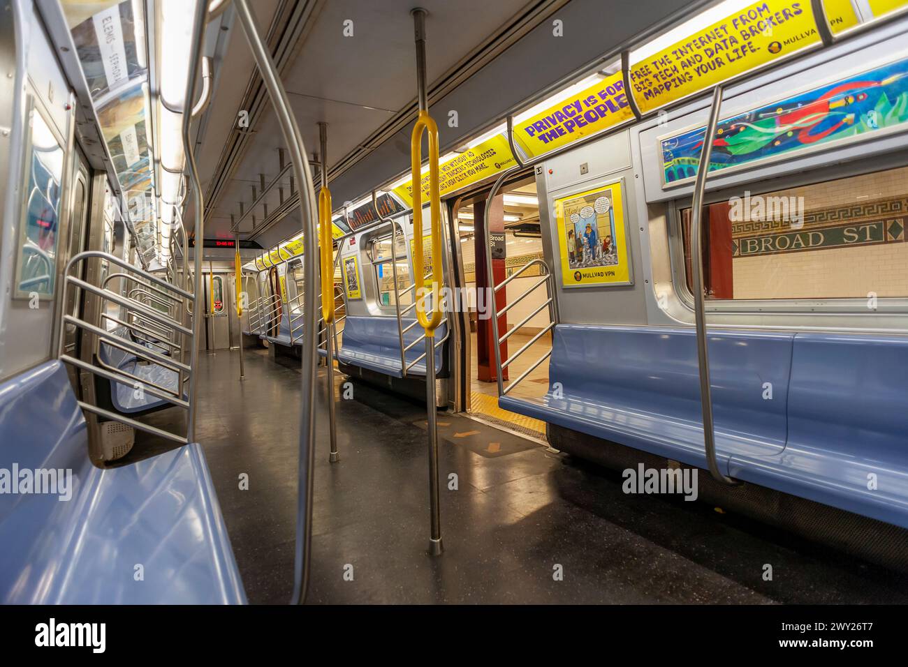 Empty BMT “J” line train at its Broad Street terminus in New York on ...