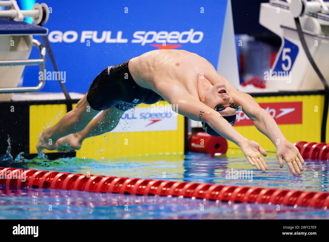 Luke Greenbank in action during the Men's 100m Backstroke Paris Final ...