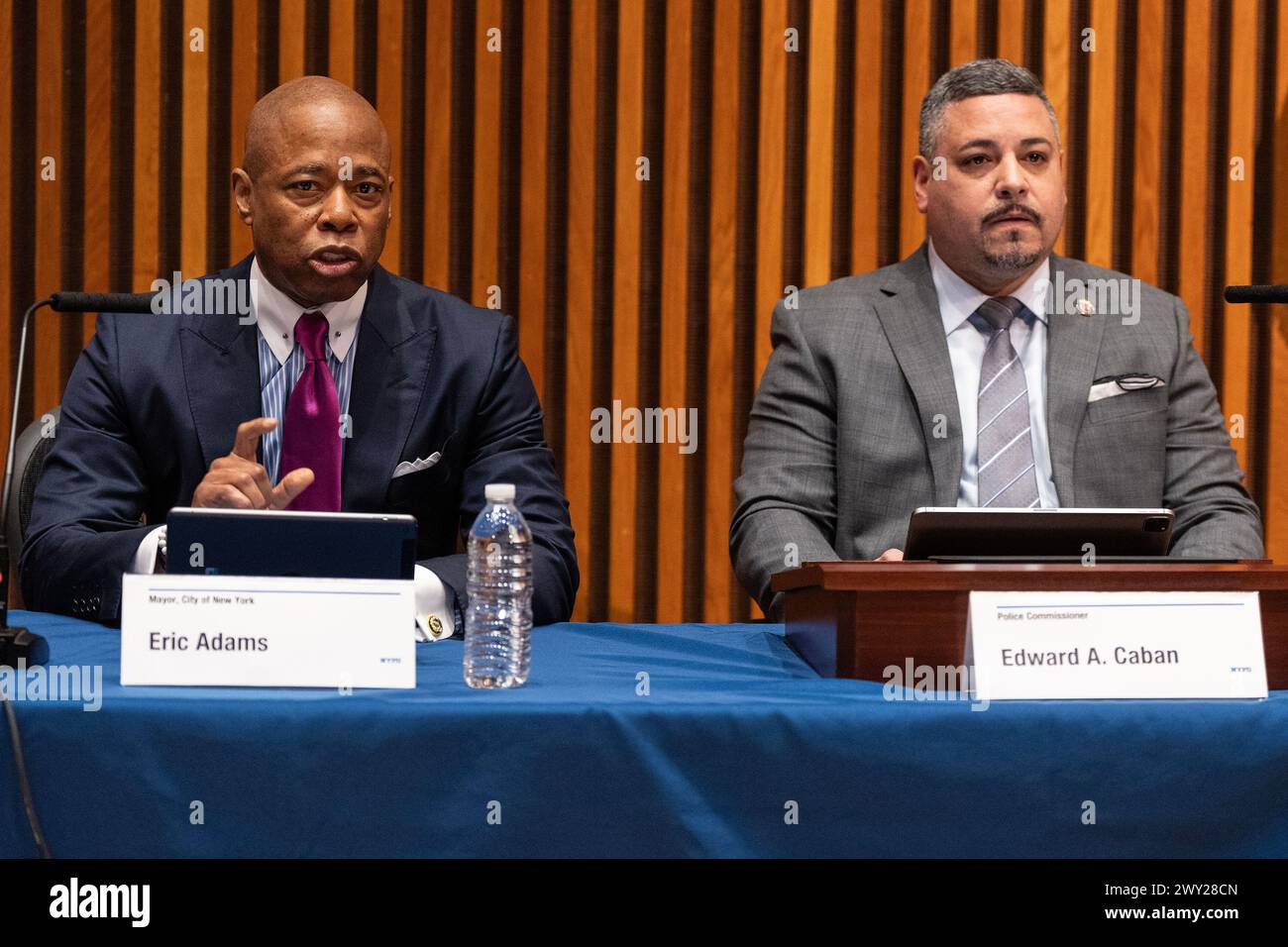Mayor Eric Adams speaks during a briefing with police brass(Police ...