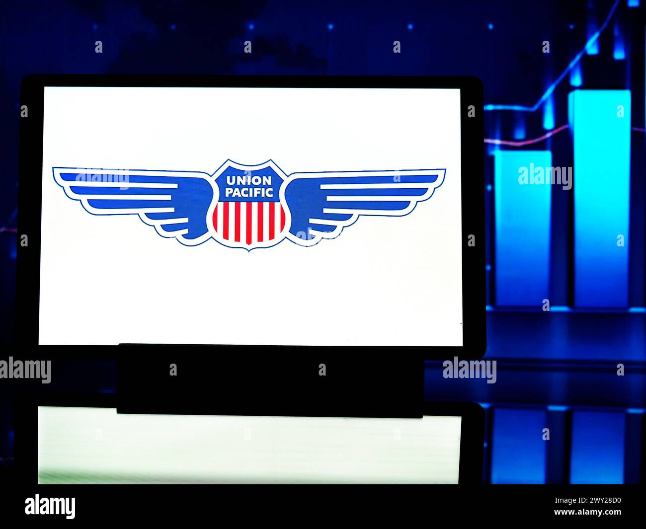 In this photo illustration, the Union Pacific Railroad logo seen ...