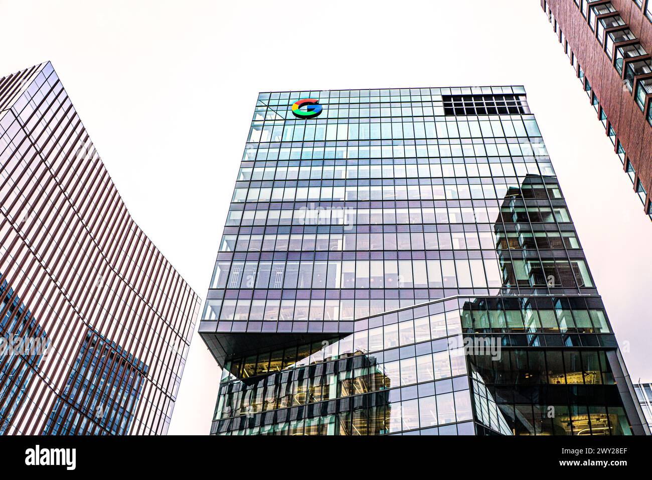 MIT Museum (left), Google office building (right), exterior low angle ...