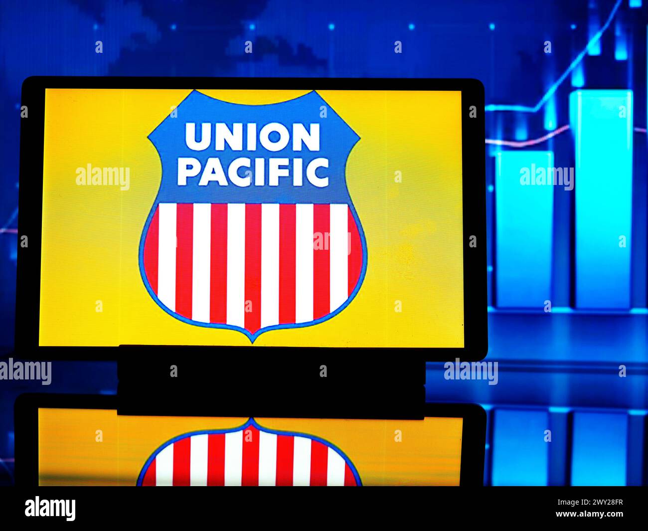 In this photo illustration, the Union Pacific Railroad logo seen ...