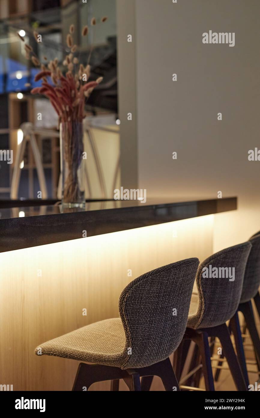 Vertical background image of bar counter in modern cafe interior with ...