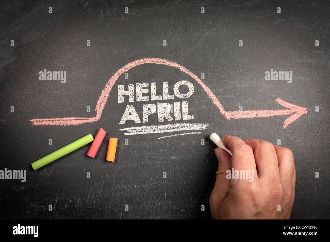 HELLO APRIL. Text on a dark chalkboard background Stock Photo - Alamy