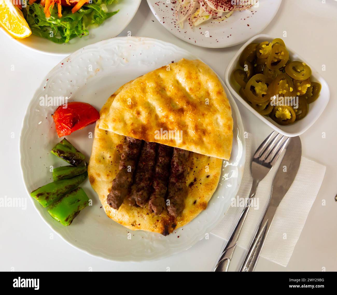 A traditional Turkish dish called Shish Kefte (Isparta sis Kofte Stock ...