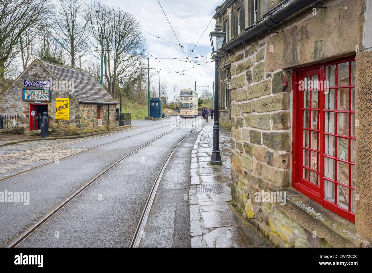 Old fashioned scene at the National Tramway Museum near Matlock ...