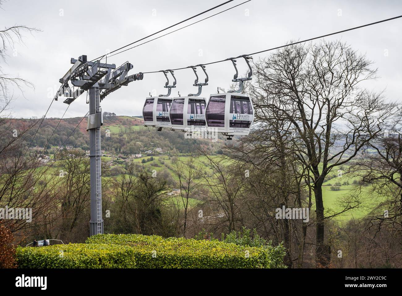 Cable car cabins of the Heights of Abraham seen moving through the ...