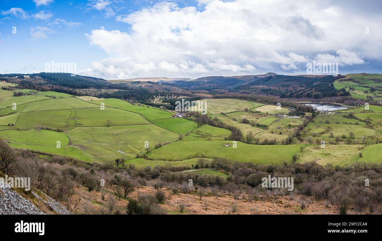 A multi image panorama of Ridgegate Reservoir backed by Macclesfield ...