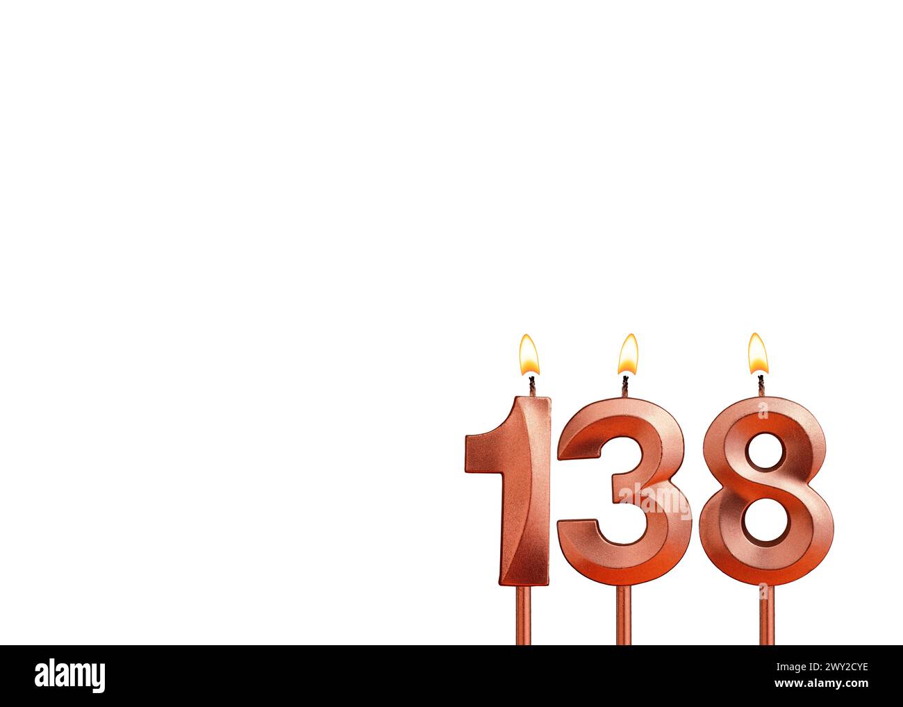 Burning candle number 138 for birthday on white background Stock Photo ...