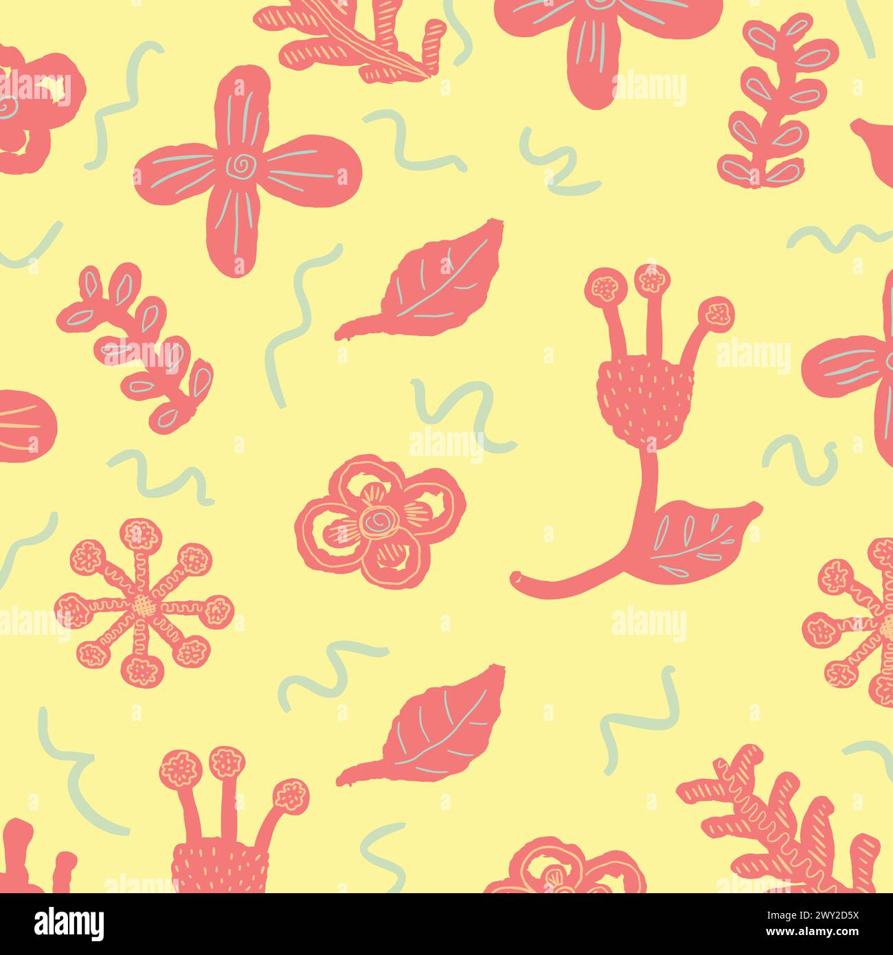 pink flower print, the style is as if it were a hand drawing Stock ...